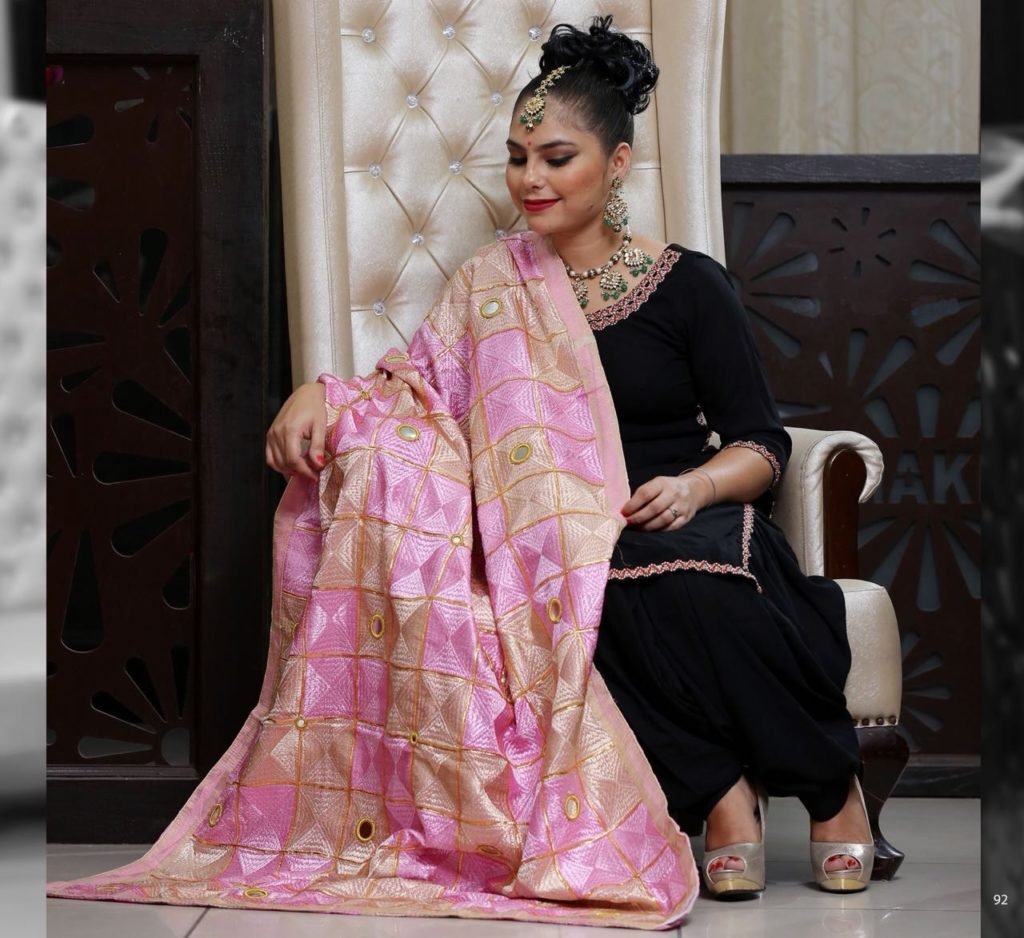 Ultra Pink Light Peanut Color - Mirror Work Phulkari - Ehutty