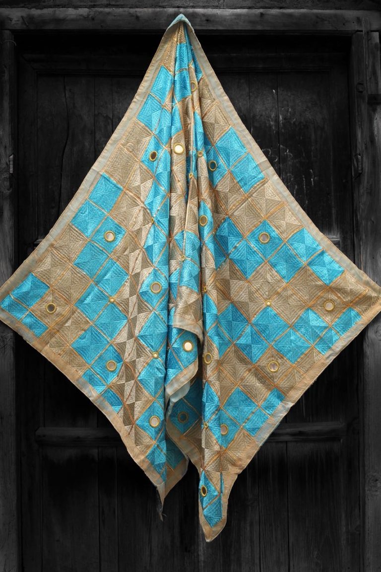Sky Blue Light Peanut Color - Mirror Work Phulkari - Ehutty