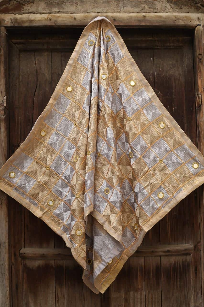 Steel Gray Light Peanut Color - Mirror Work Phulkari - Ehutty